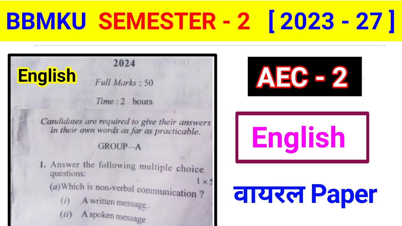 Semester 2 AEC English Question Paper bbmku l bbmku semester 2 aec ...