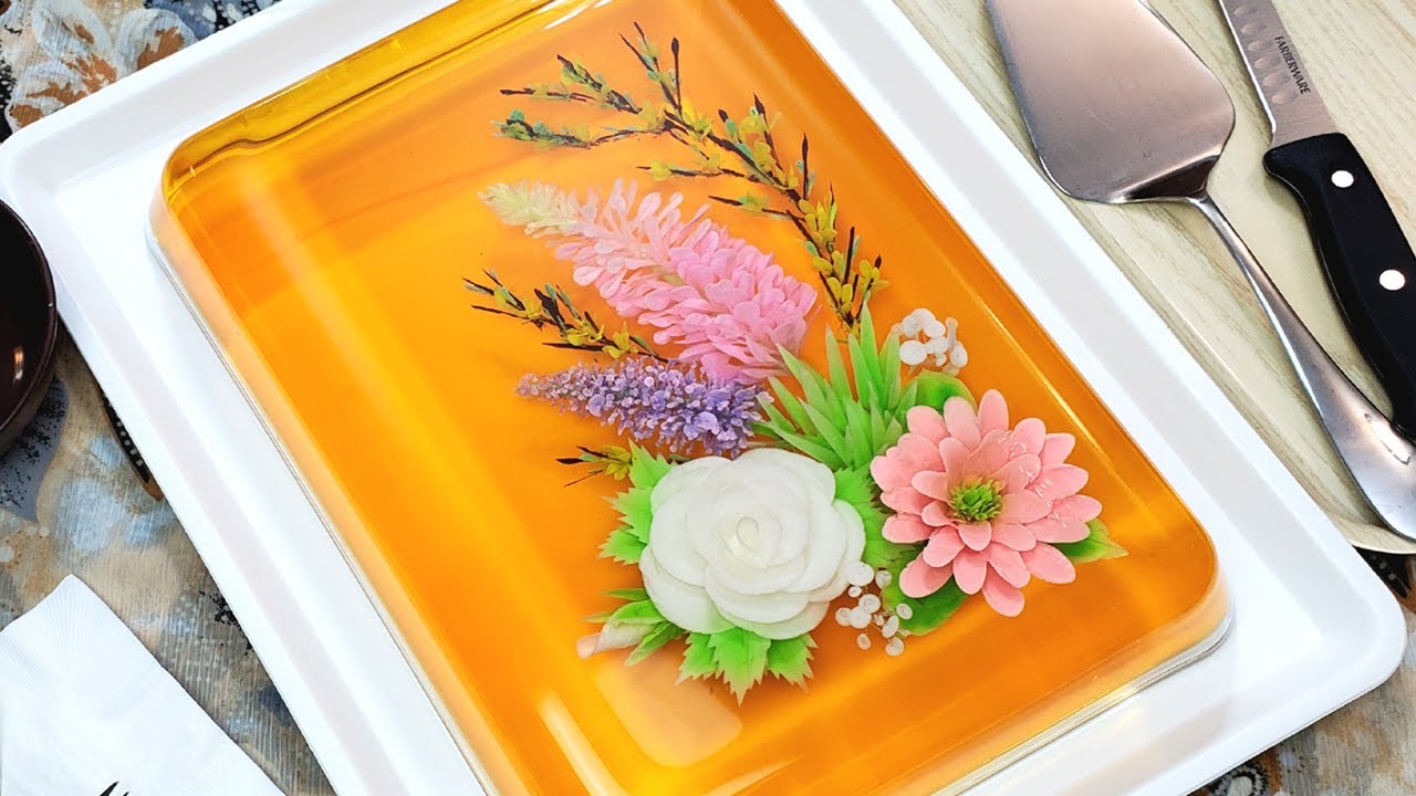 Peach and Mango Jelly Cake - Gelatin Art Cake - YouTube