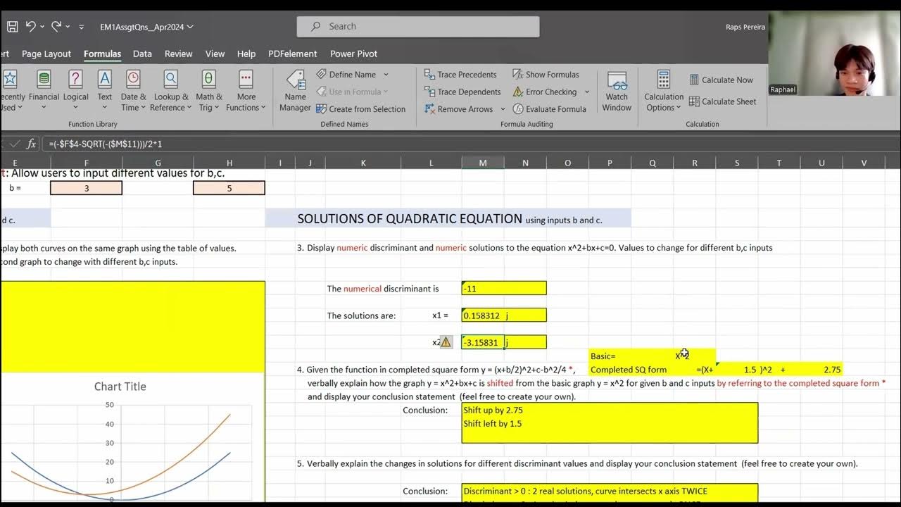 EM1 Assignment Video | Solving a Quadratic Equation Using Microsoft Excel - YouTube