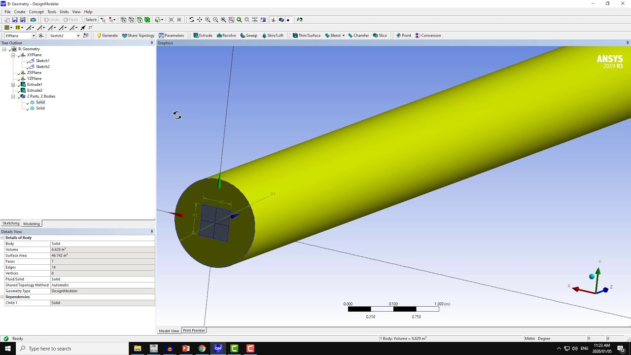 Design Modeler basic tutorial 10_Splitting cylinder into five parts for ...