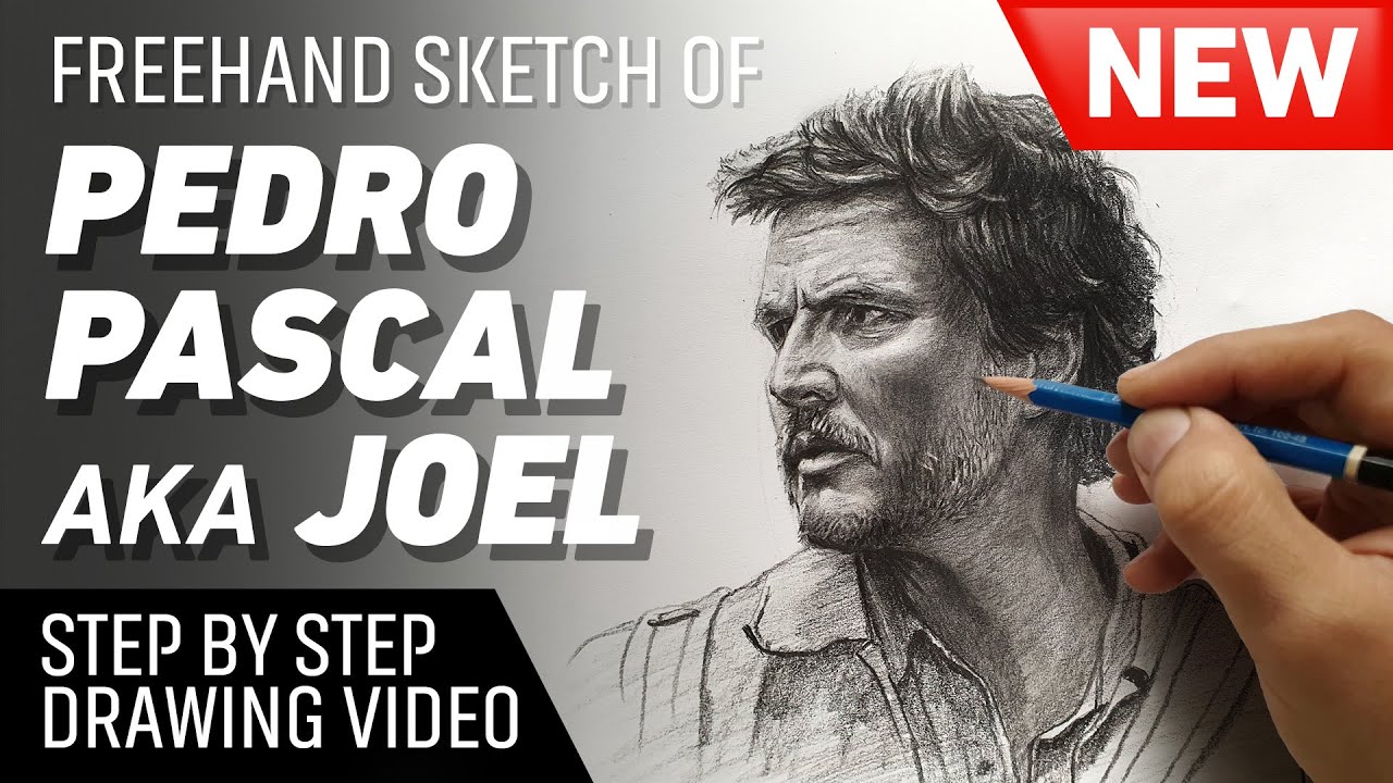 PEDRO PASCAL aka JOEL - Freehand pencil sketch - Step by step drawing ...