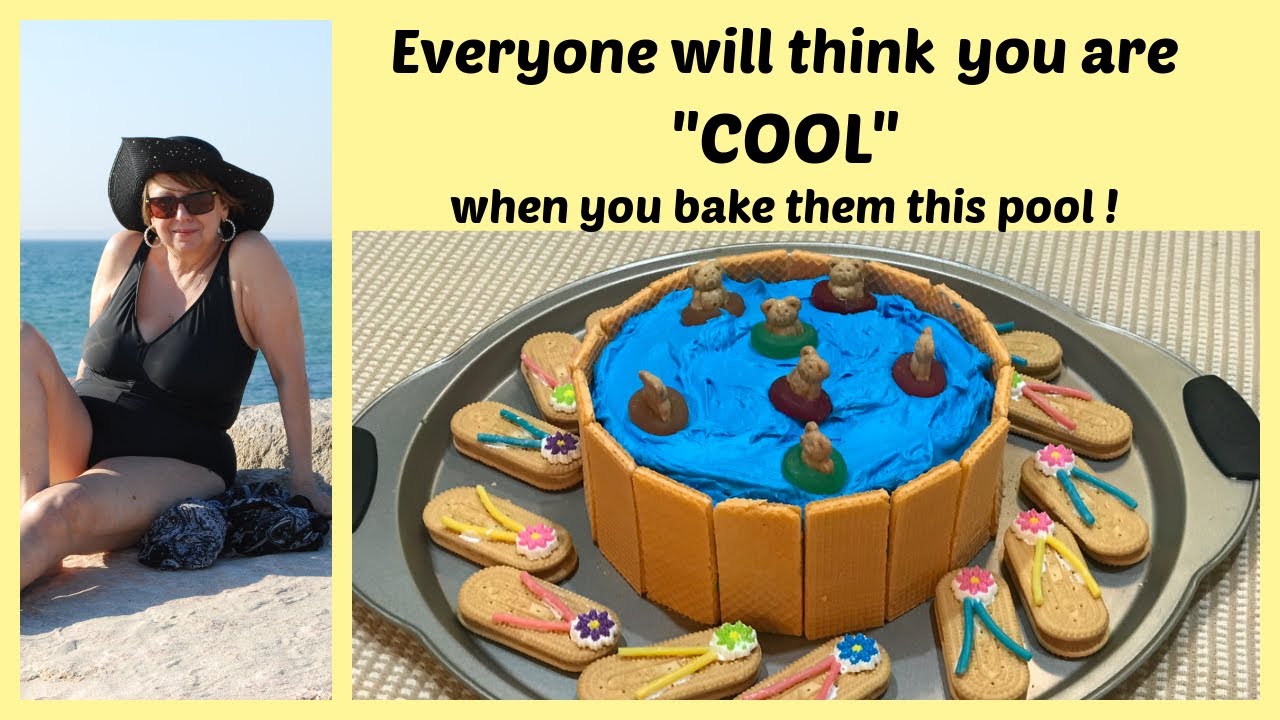 An "Easy To Make" Swimming Pool Cake with Flop Flop cookies and Pool ...