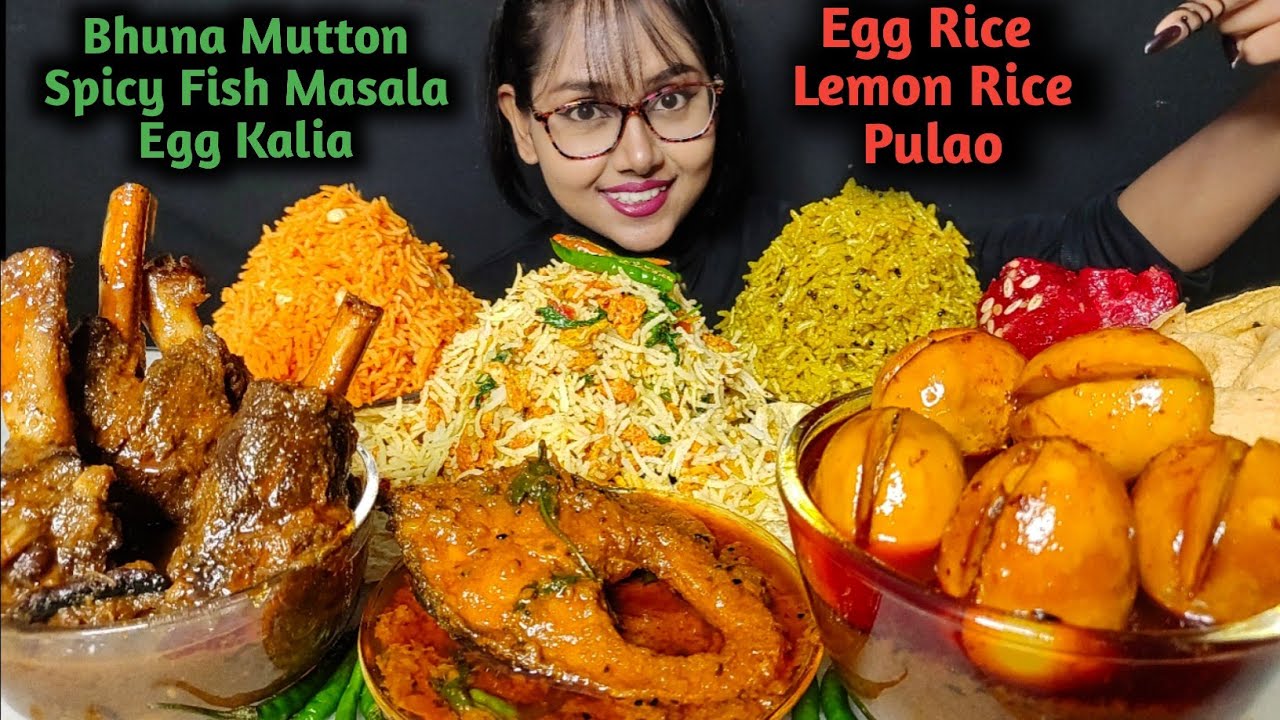 Eating Egg Kalia, Mutton kosha, Fish Masala | Big Bites | Mukbang ...