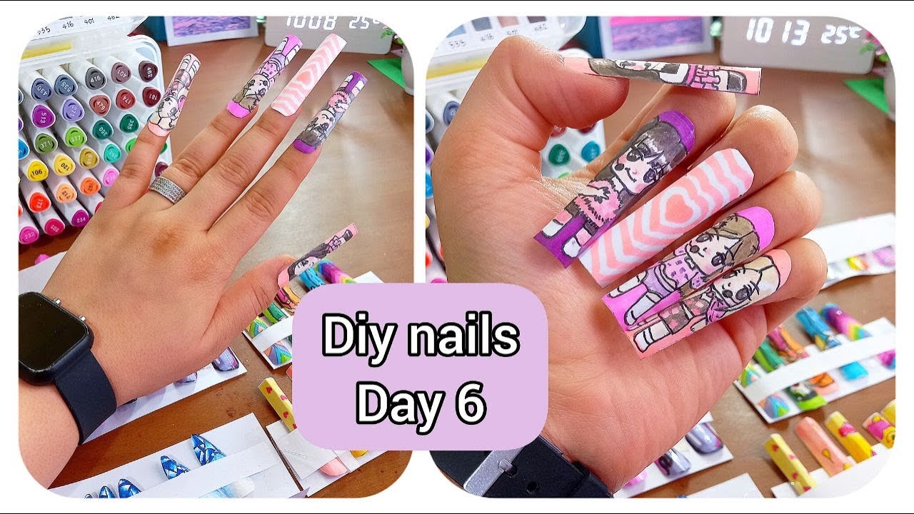 Black pink paper nails💅| cute gift for your bff💕| easy to diy | no ...
