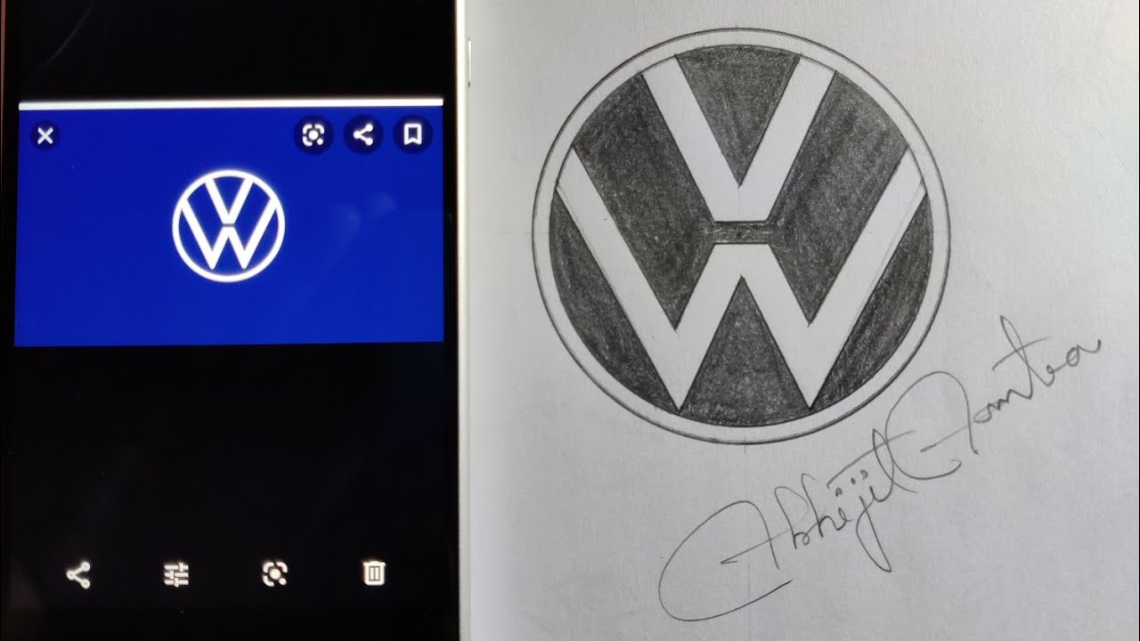 how to draw volkswagen logo with Pencil sketch - YouTube