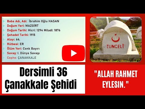 1915'de Çanakkale'de Şehit olan 36 Dersimli (Tuncelili) Kahramanlarımız
