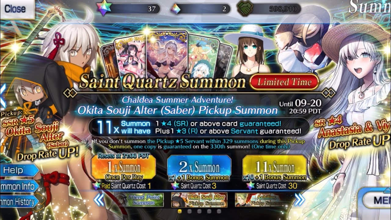 Okita Souji Alter (Saber) summon - Fate Grand Order (FGO NA) - YouTube