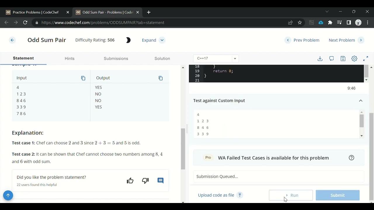 CodeChef Odd Sum Pair - YouTube