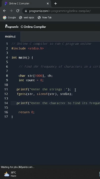 Find the frequency of characters in a string. #coding #c #strings - YouTube