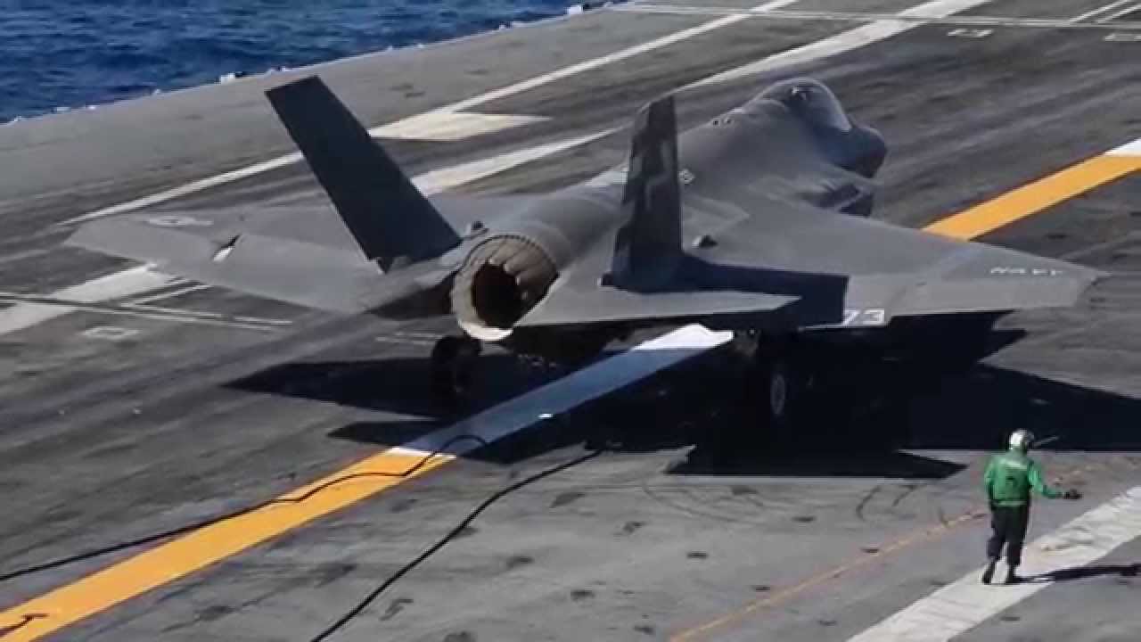 F-35C Completes First Arrested Landing aboard Aircraft Carrier #3 - YouTube