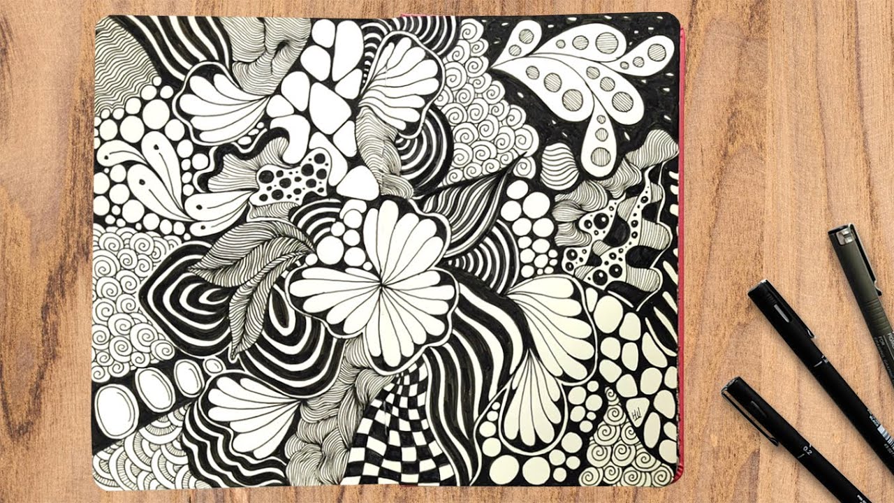 Zentangle Inspired Art | Relaxing Doodle & Line Drawing Tutorial - YouTube