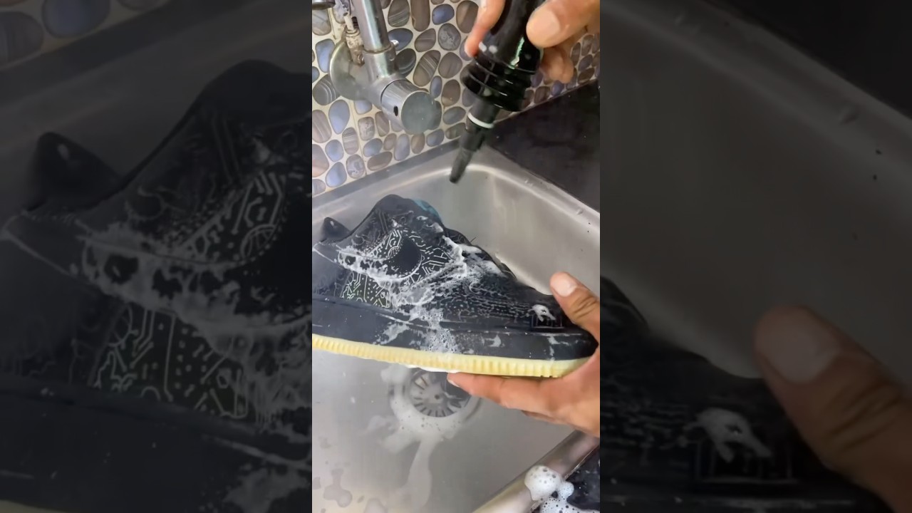 Nike Air Force 1 black space jam deep cleaning #nikeair #nikeairforce # ...
