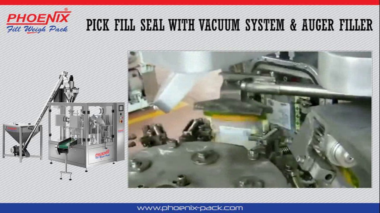 Pick Fill Seal With Vacuum System & Auger Filler, Screw Feeder - YouTube