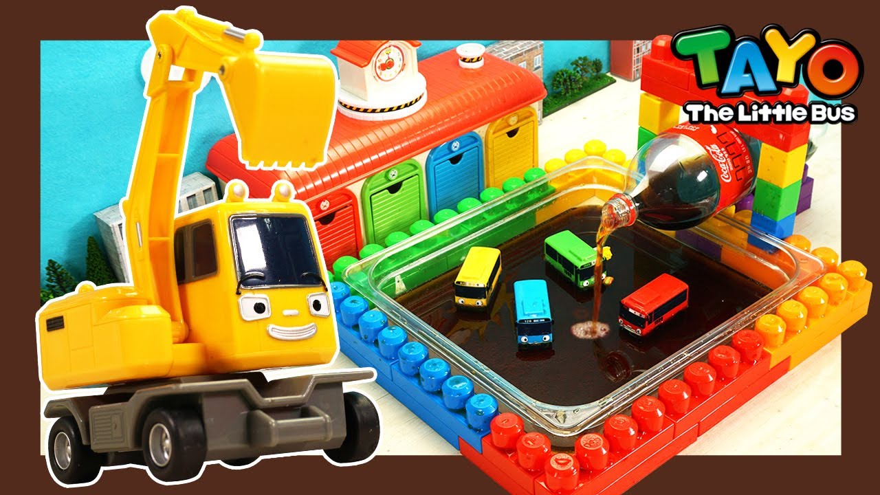 Color swimming pool filled with Coca Cola! l Tayo Heavy Vehicles Lego ...