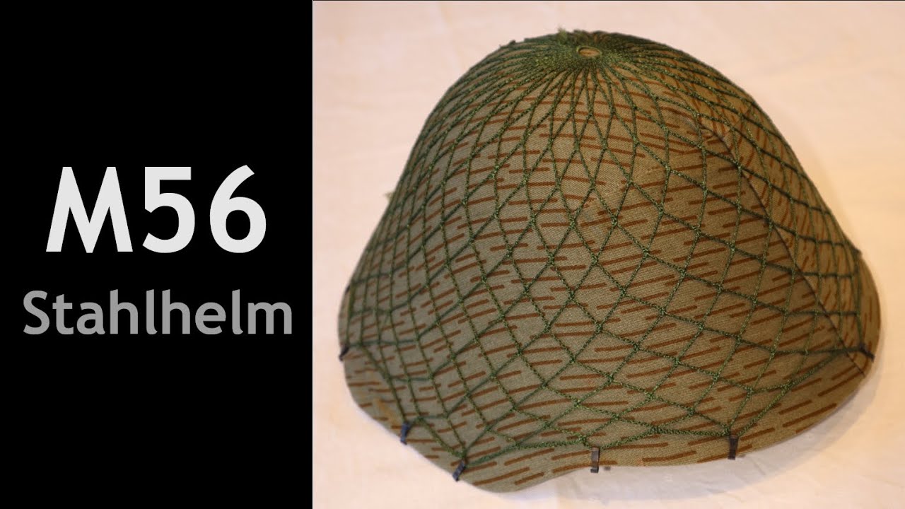 DDR M56 Steel helmet with Strichtarn cover and camo net - YouTube
