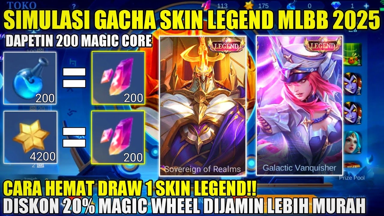 SIMULASI GACHA SKIN LEGEND DAPETIN 200 MAGIC CORE! CARA HEMAT DRAW SKIN ...