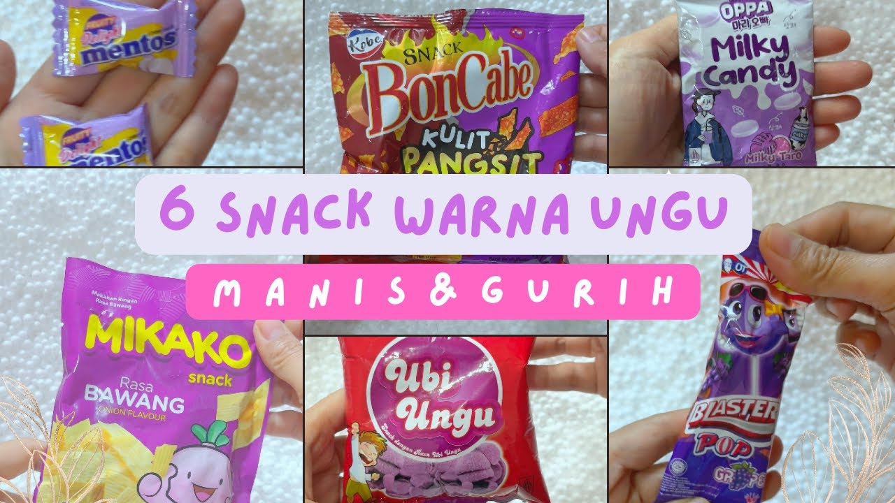 REVIEW ENAM JENIS SNACK WARNA UNGU - YouTube