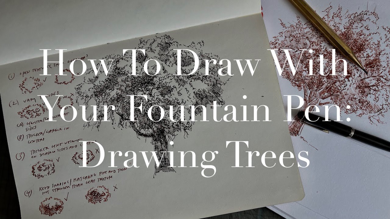 How to draw with your fountain pen: drawing trees in pen and ink - YouTube