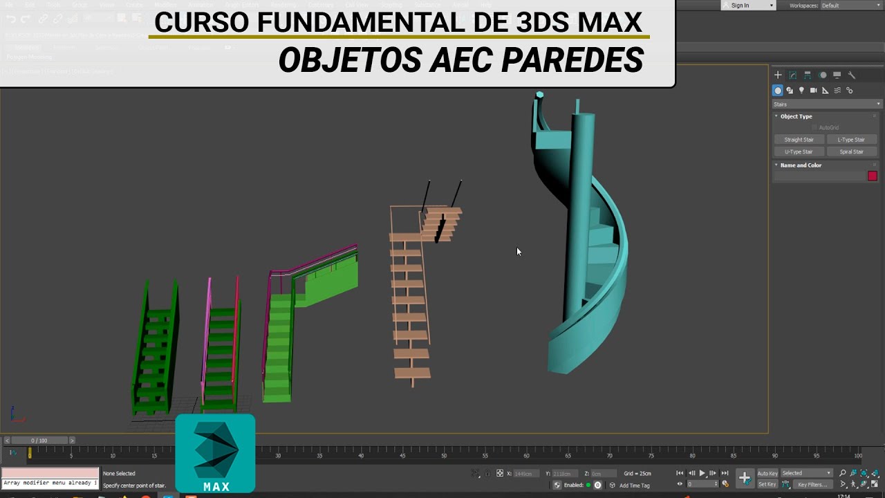 Curso 3DS Max Parte 20 - Escaleras - YouTube