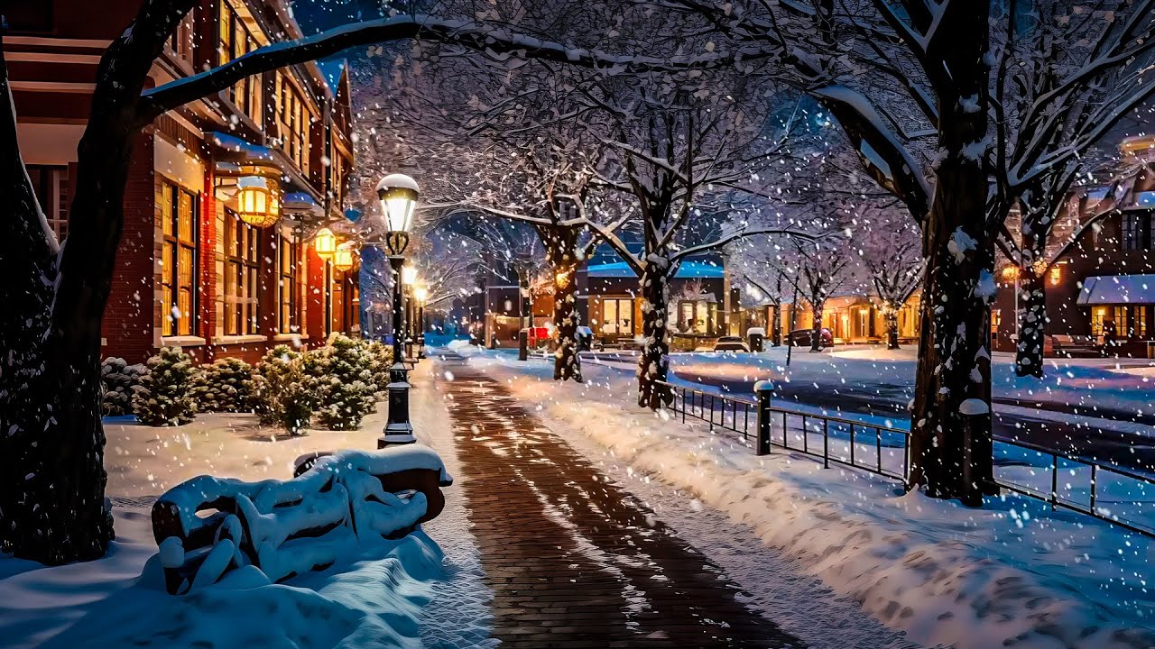 ️Relax in a Cozy Winter Street With Snowfall | Snowy Street Sounds ...