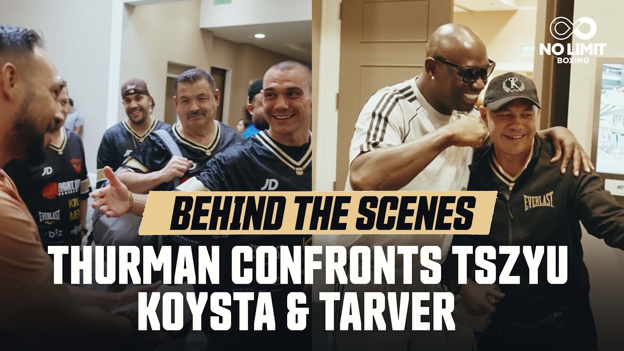 Thurman confronts Tim Tszyu | Koysta Tszyu links up w Antonio Tarver at Weigh In - Behind the ...