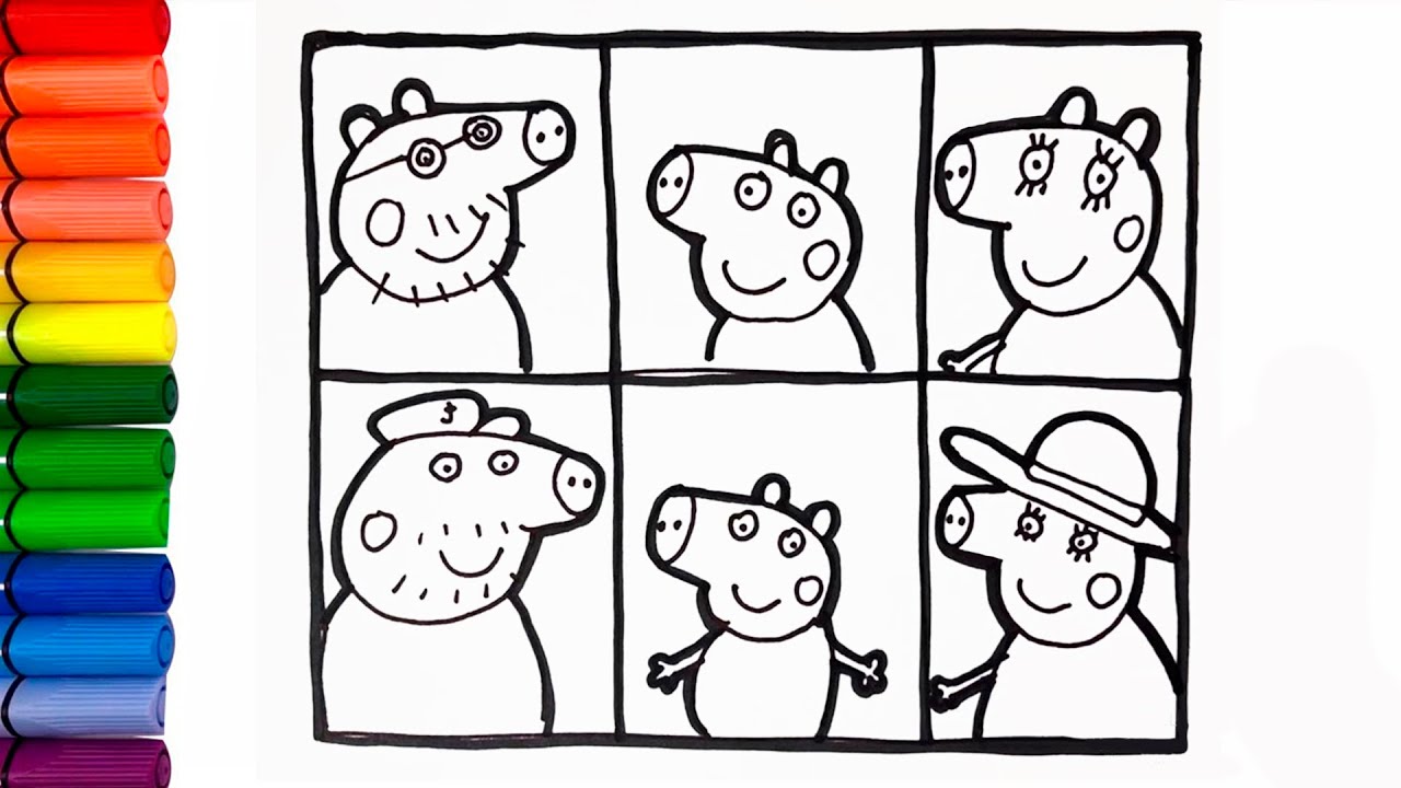 Drawing and coloring Pepa Pig and her Family || Learn how to draw Peppa ...