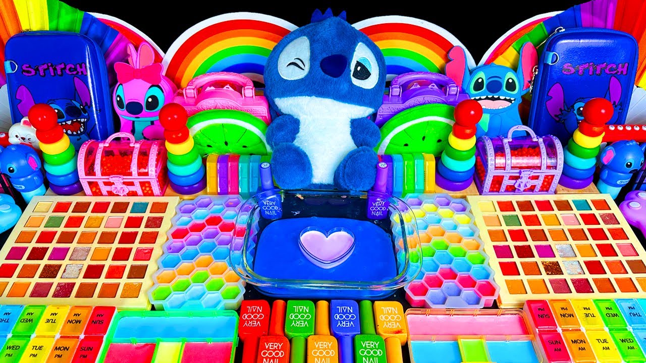 Random Slime Mixing ASMR 🌈 Stitch Alive Slime | Glitter Slime Random ...