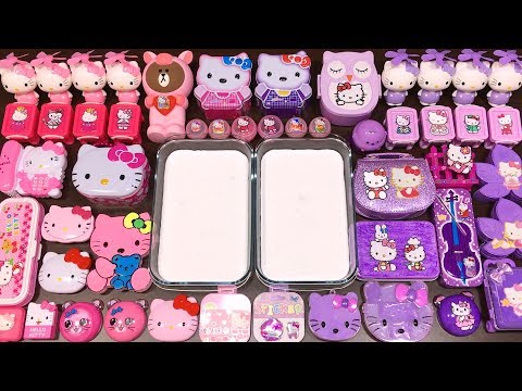 Special Series #30 HELLO KITTY PURPLE Vs PINK !! Mixing Random Things into Glossy Slime