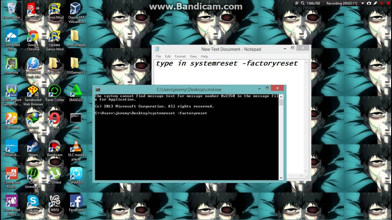 How to Factory reset your windows 8 pc using cmd - YouTube