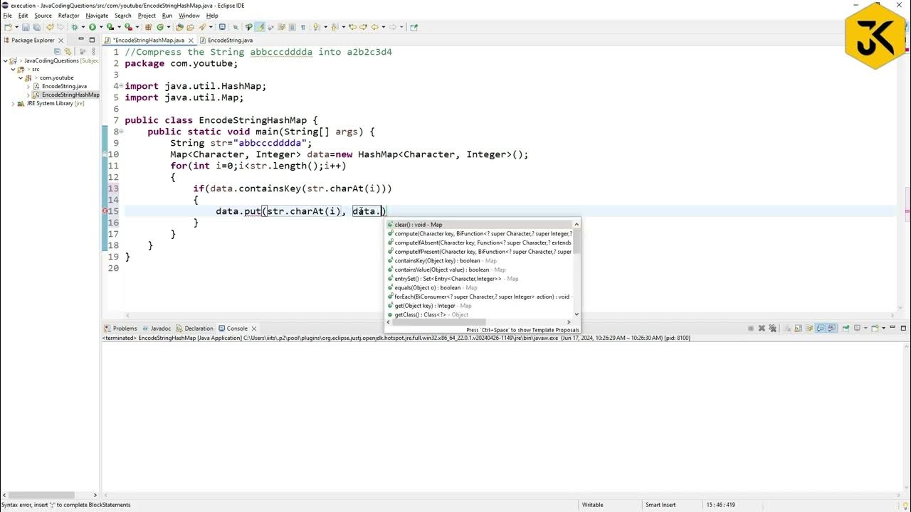 2 | Java | Compress String abbcccdddd to a1b2c3d4 Using Hash Map | Collections | Execution # ...
