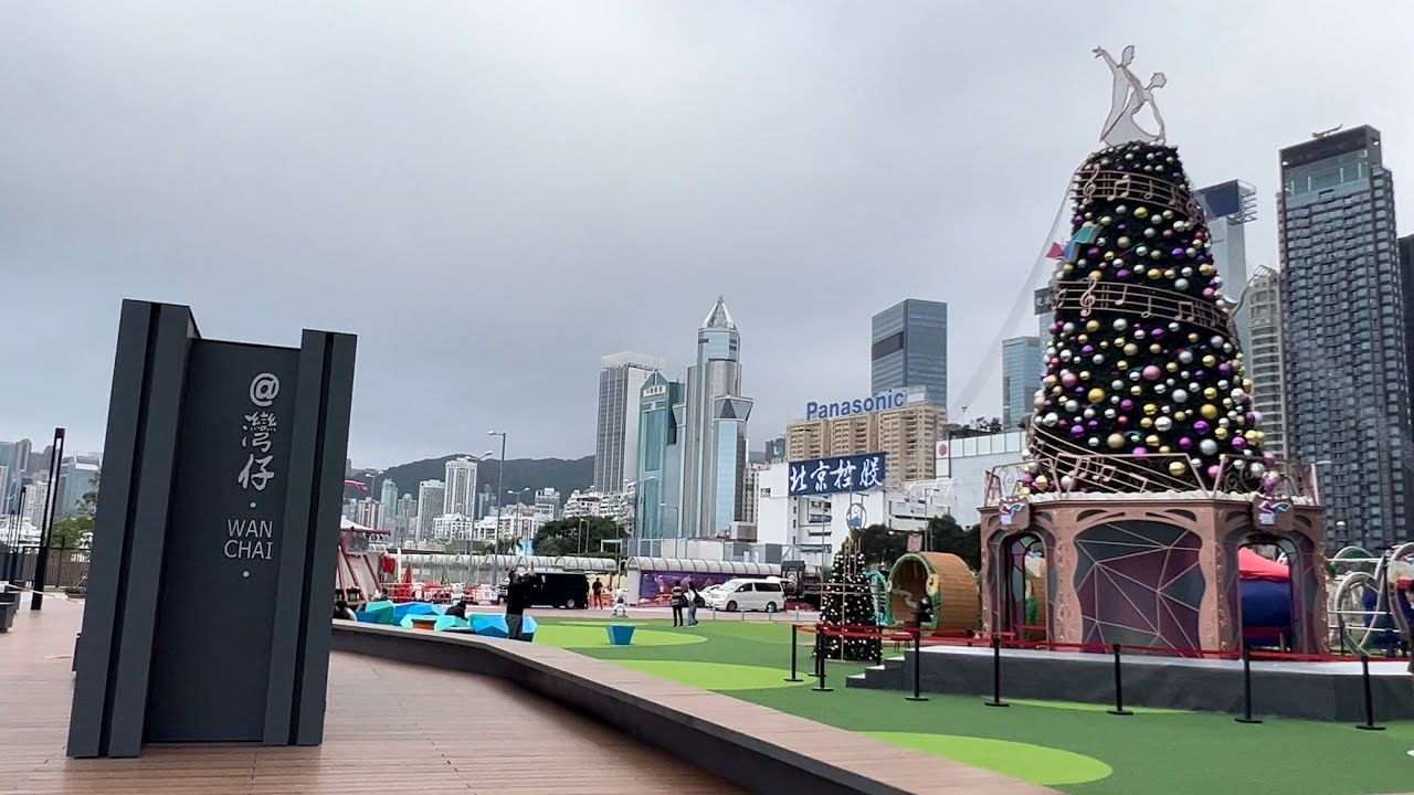 Hong Kong walking tour in wan chai temporary promenade - YouTube