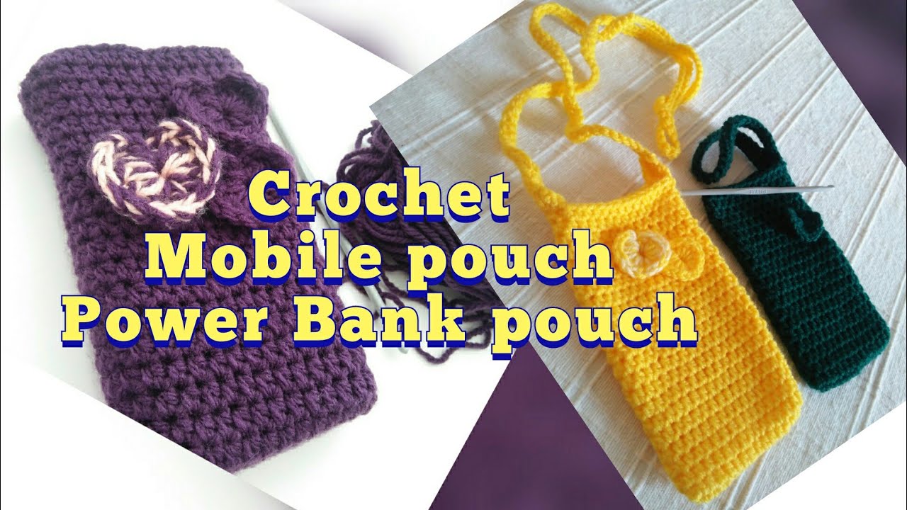 How to Crochet Easy Pouch for Power Bank with Hearts Design - YouTube