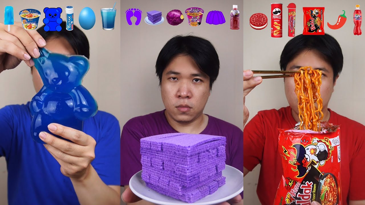 [COMPILATION] EATING RANDOM BLUE, PURPLE, AND RED COLOR FOOD - YouTube