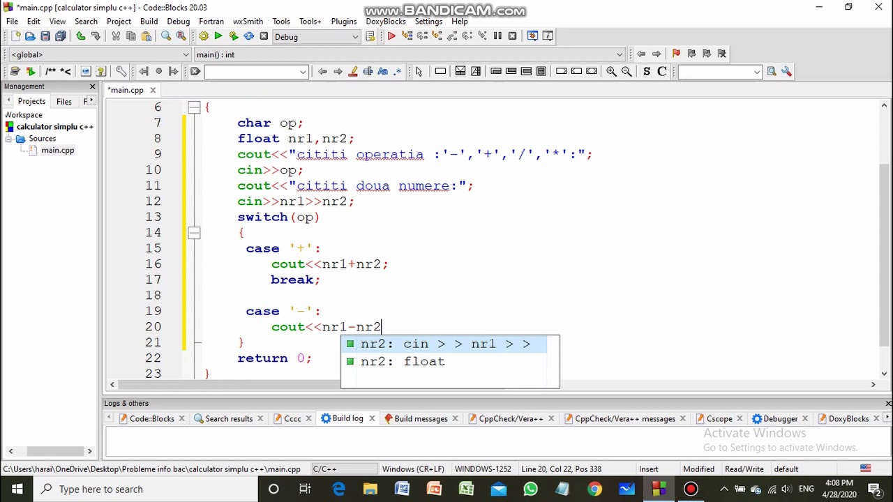 Cum sa faci un calculator simplu in C++ (Switch Case) - YouTube