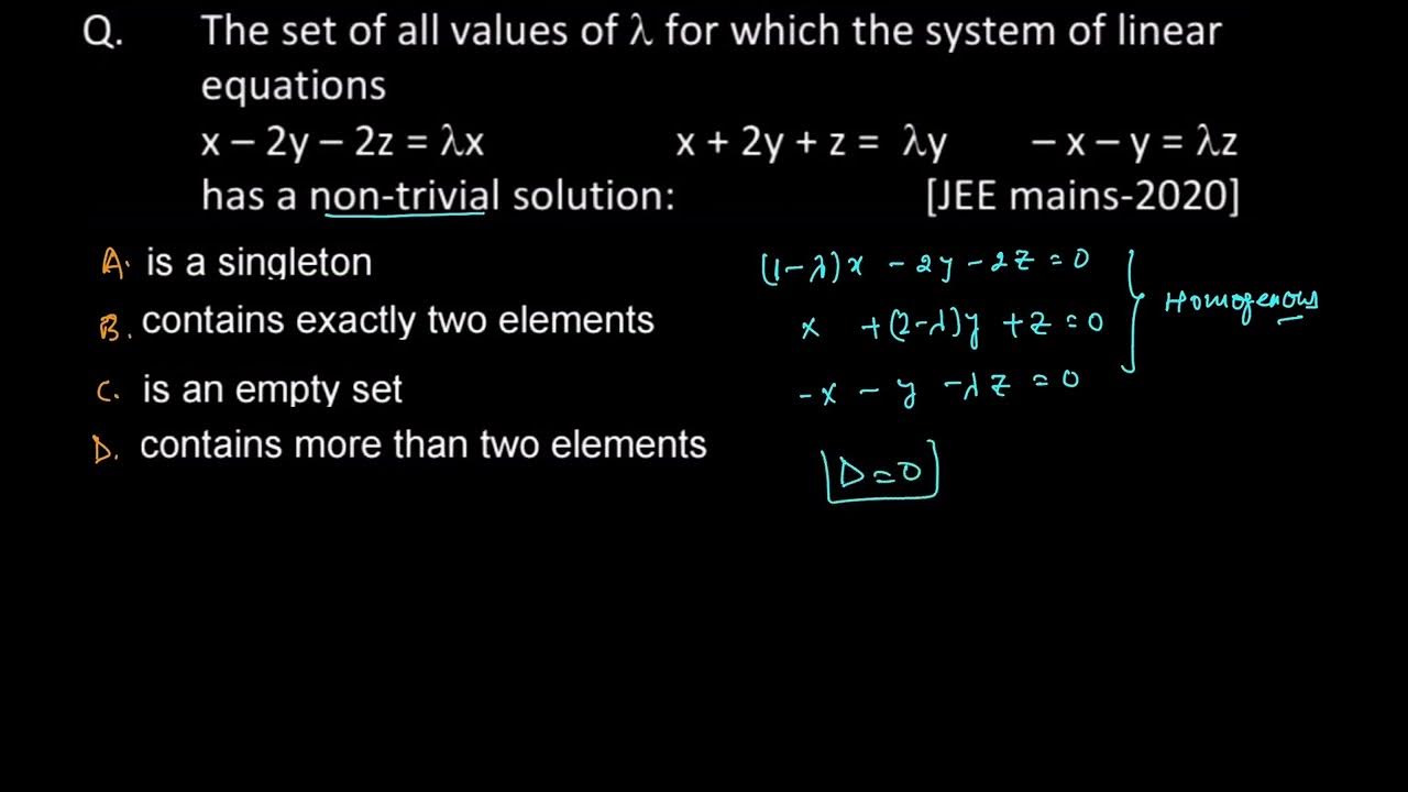 The set of all values of lambda,for which the system of linear equations x-2y-2z=(lambda)x;x+2y ...