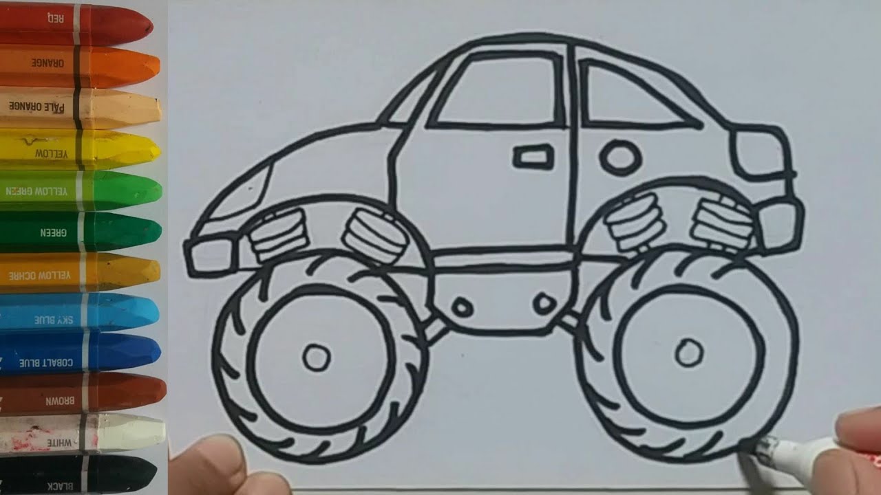 DRAWING AND COLORING FOR KIDS - MEWARNAI GAMBAR MOBIL MONSTER - YouTube