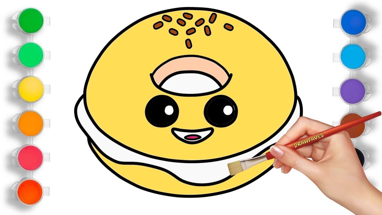 How to Draw a Cute Bagel | Step-by-Step Tutorial for Beginners | Bagel ...