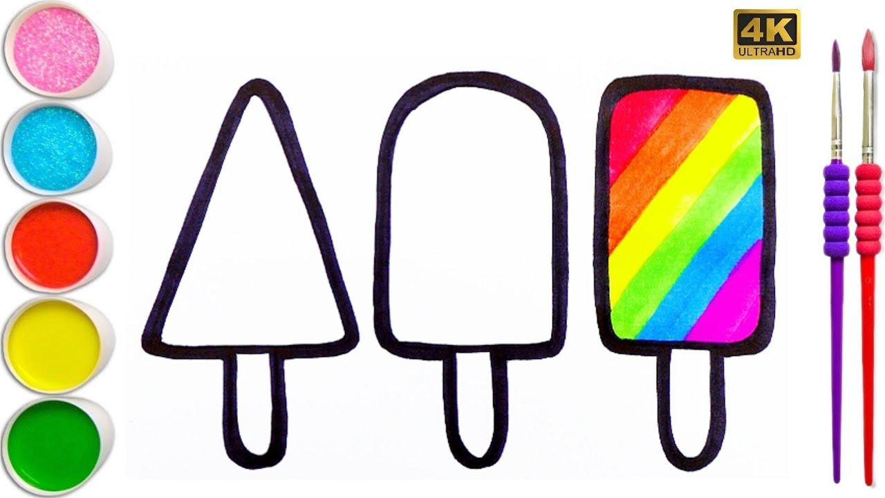 How to draw Rainbow Popsicle Ice creams for kids | Easy Step by step ...