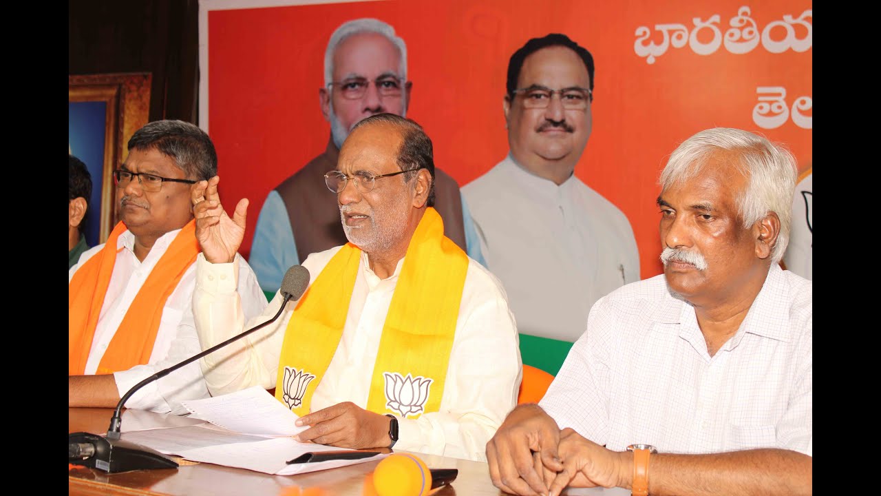 Dr K Laxman,BJP OBC Morcha National President,addresses the media at ...