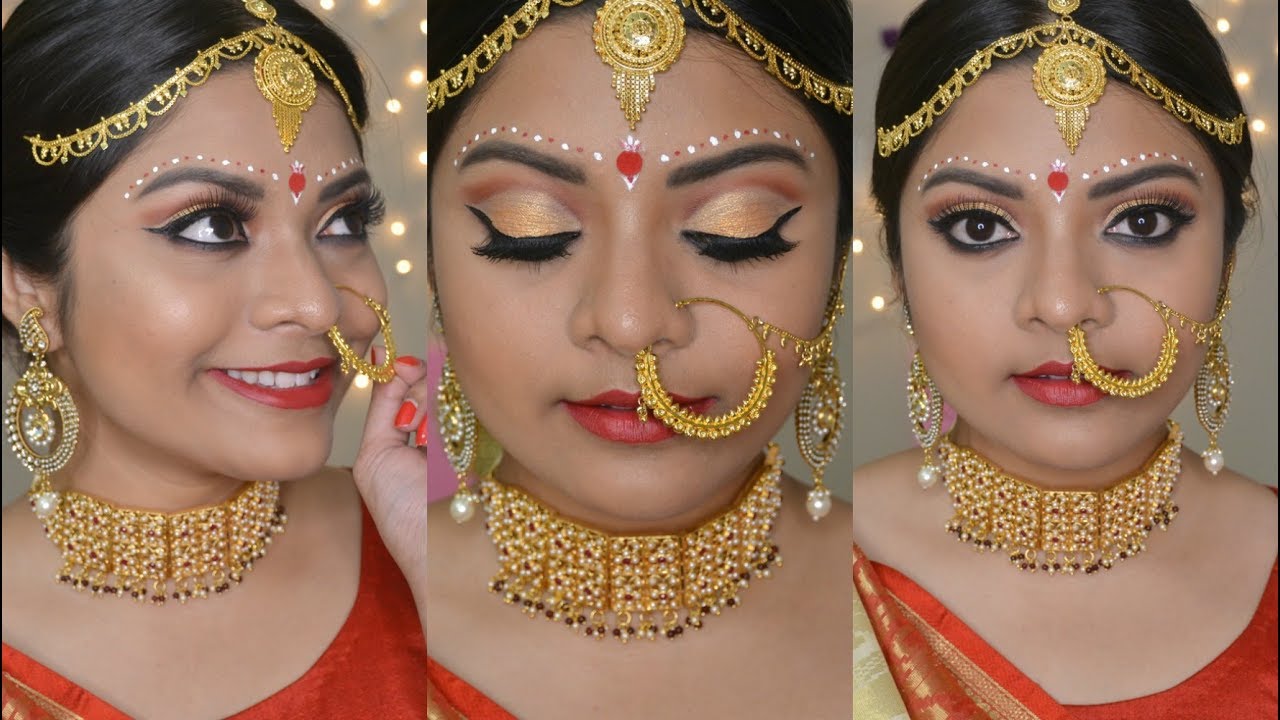 Traditional Bengali Bridal Makeup Tutorial || Full Cut Crease - YouTube