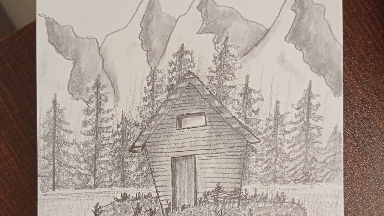Easy abandoned cottage drawing||Pencil drawing of an old cottage - YouTube
