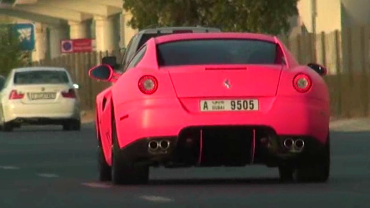 Matte Pink Ferrari 599 GTB Fiorano on the Highway in Dubai - YouTube