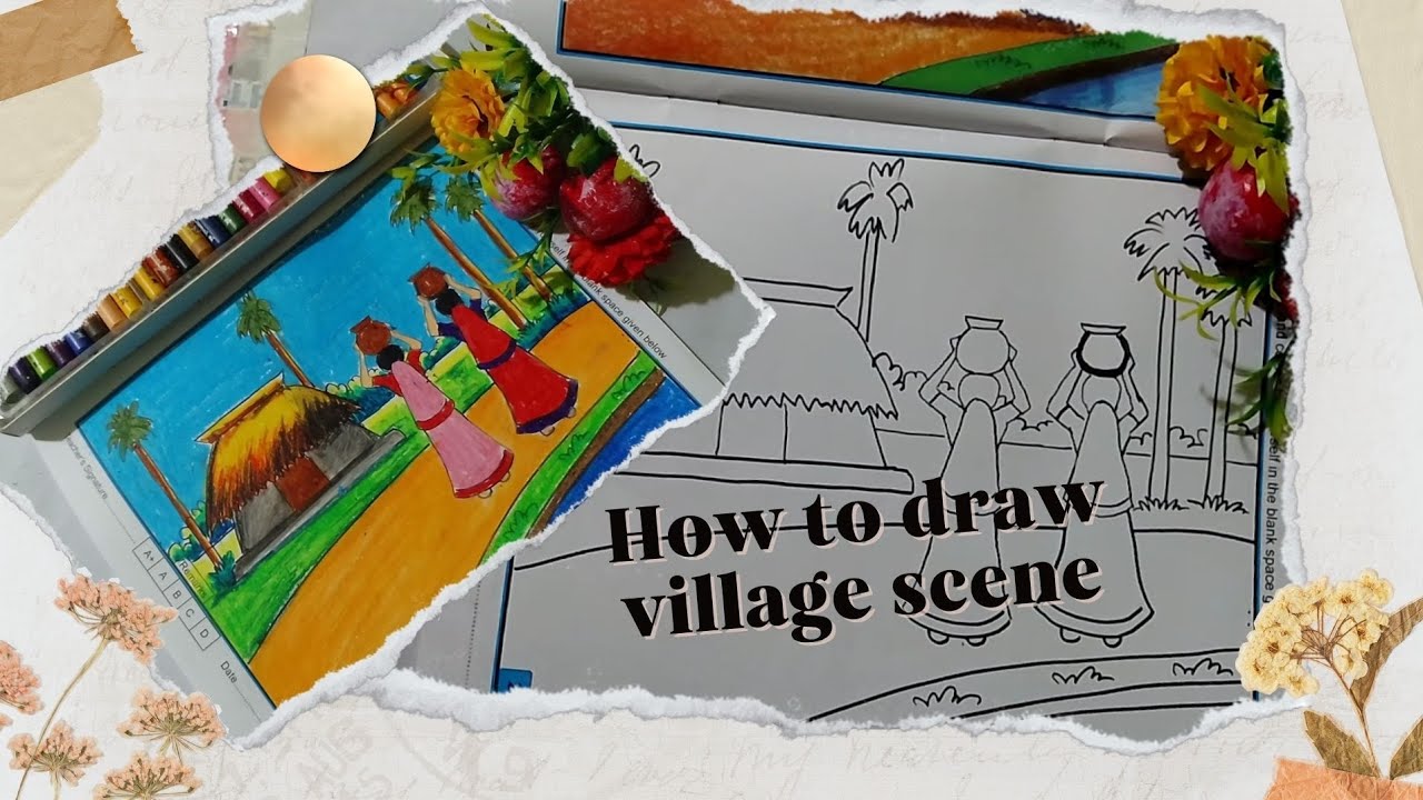how to draw a village scene|| একটি গ্রামের দৃশ্য ||#art #drawing # ...