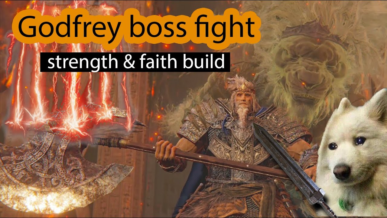 Elden ring Godfrey boss fight strength & faith build NG+2 - YouTube