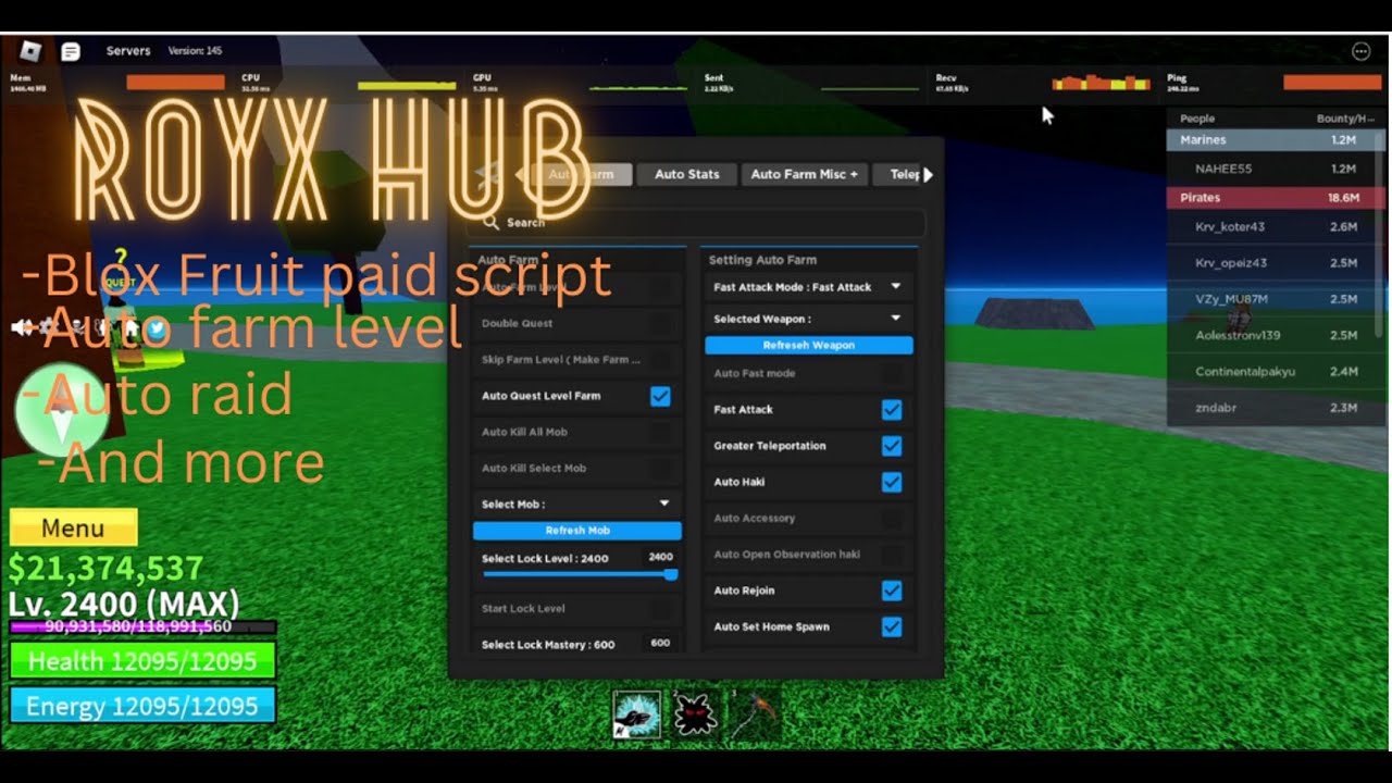 BLOX FRUIT SCRIPT - ROYX HUB - Best script paid blox fruit I Auto Farm showcase - YouTube
