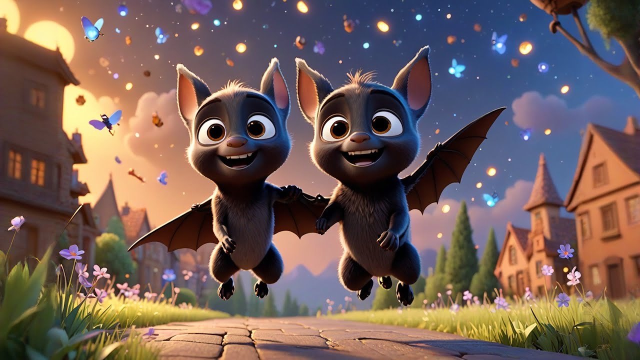 Four Baby Bats Fly in the Dark | Nighttime Animal Song for Kids | Fun ...