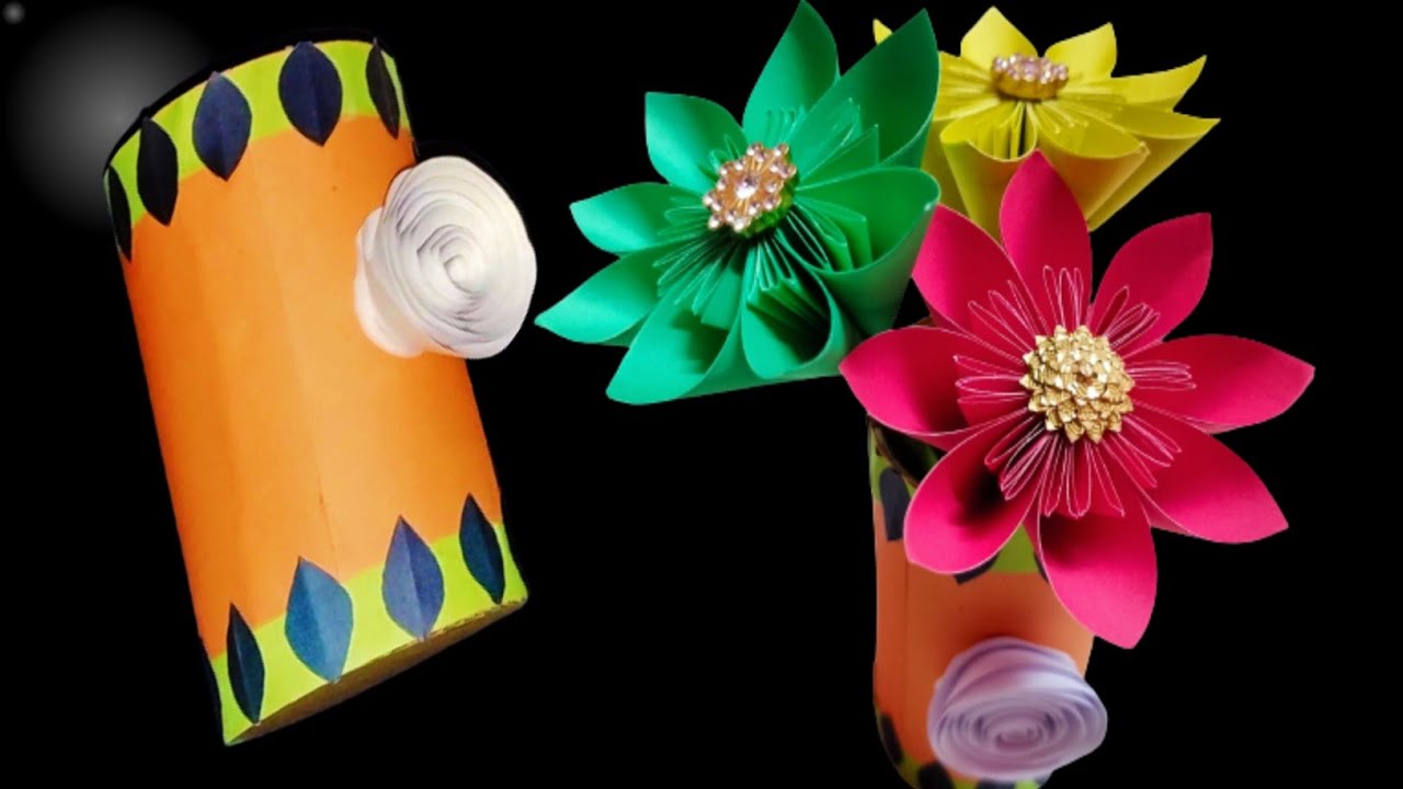 How to make a paper vase / Paper flower pot easy / handmade beautiful ...