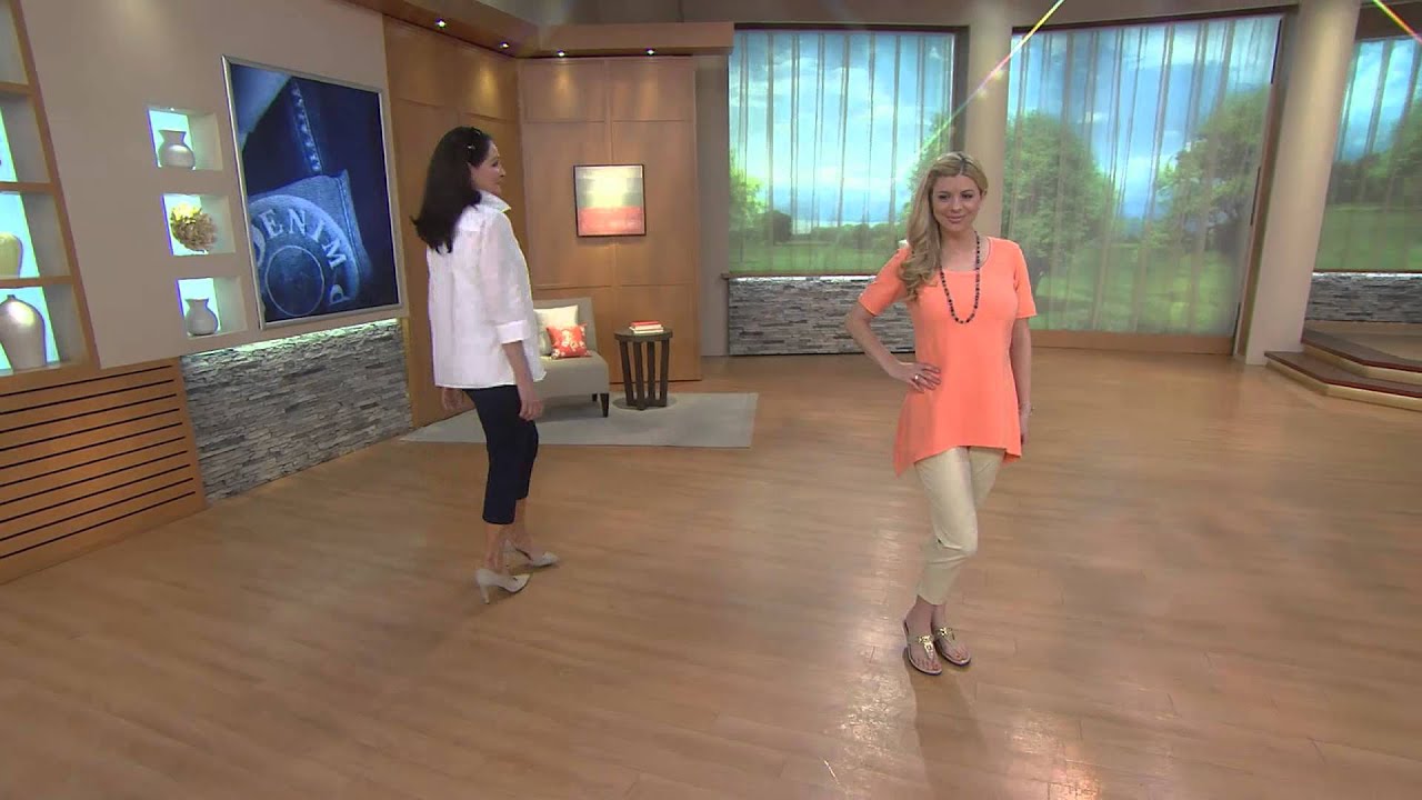 Denim & Co. Solid Twin Stretch Crop Pant with Sharon Faetsch - YouTube