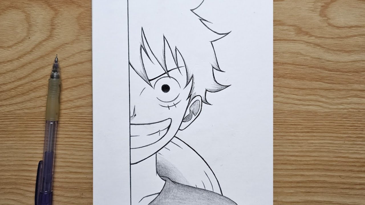 Easy anime half face drawing || How to draw Luffy from One Piece step ...