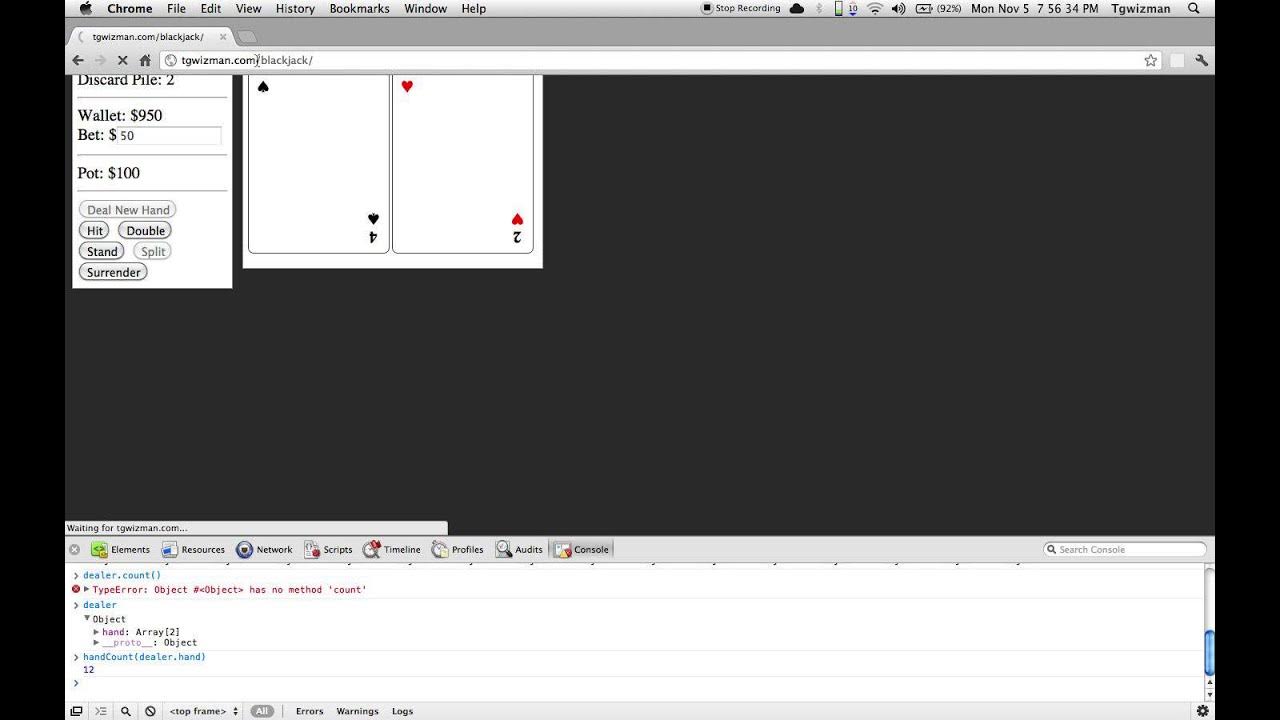 Blackjack in Javascript - YouTube